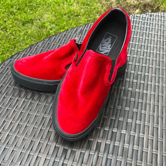 Vans | Shoes | Vans Off The Wall Unique Deep Red Womens Velvet Slides ...